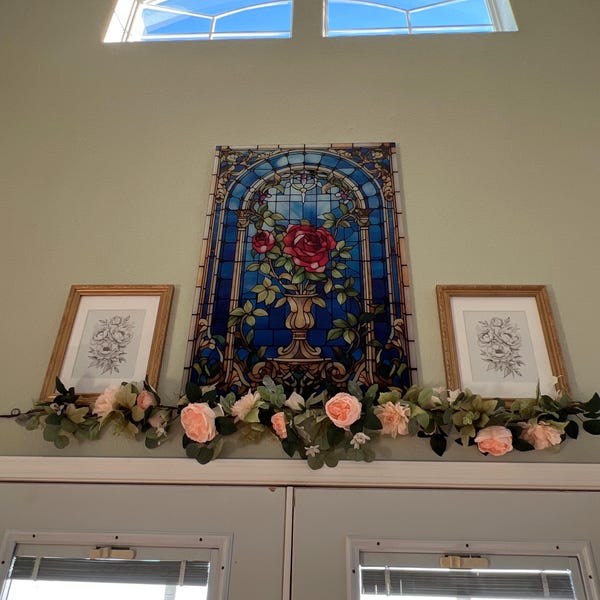 Stained Glass Red Roses Wall Art, Tempered Glass Rose Wall Decor ...