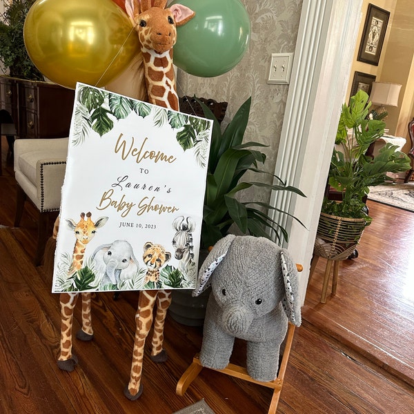 Safari Animals Editable Baby Shower Welcome Sign, Jungle Animals Sign ...