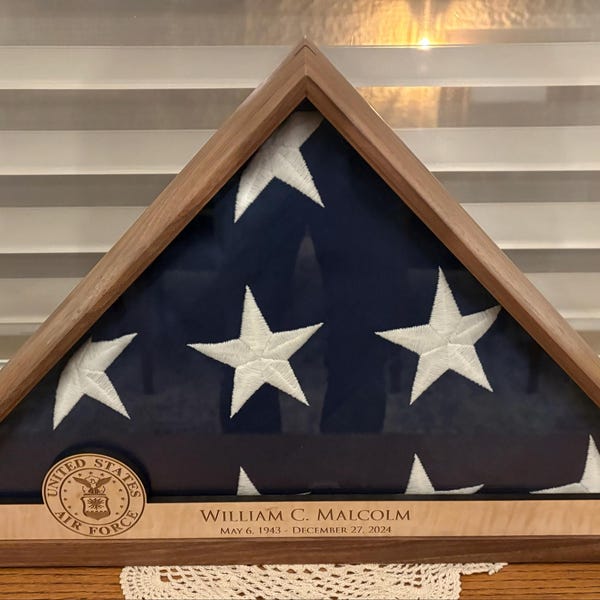 Personalized Memorial Flag Display Case for a 5' X 9.5' Burial or ...
