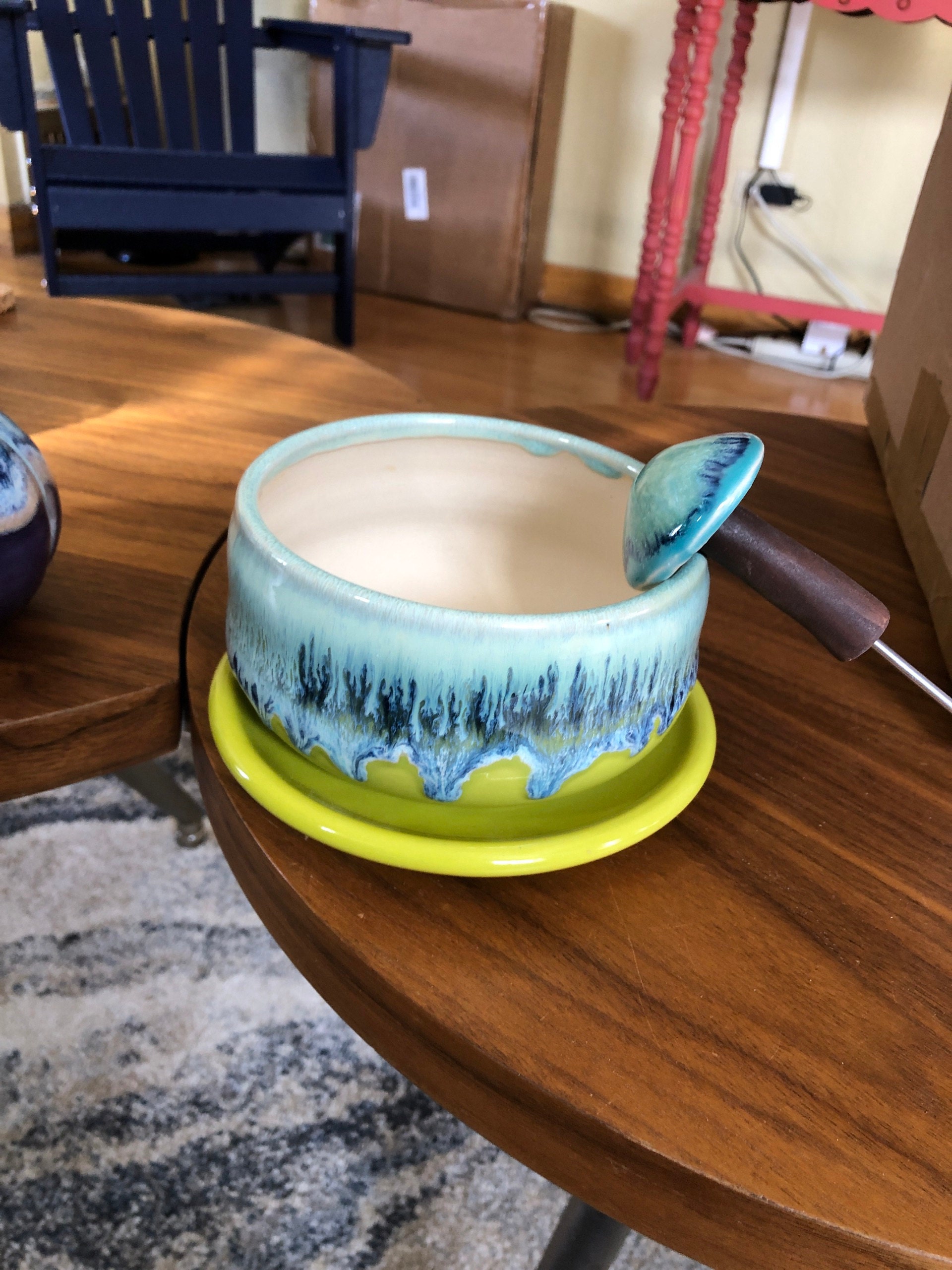 shallow ceramic planter with coaster// boho planter // succulent pot ...