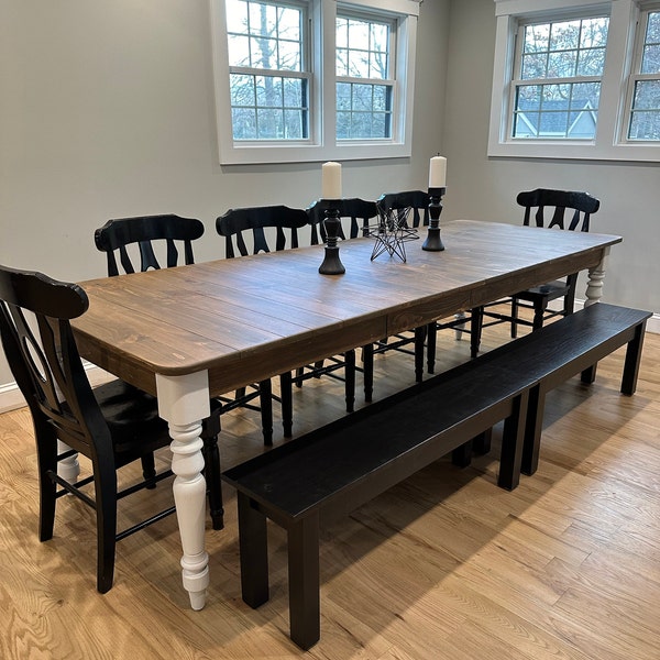 Tavern Farmhouse Bench, Rustic Solid Wood Bench / Stained All Black ...