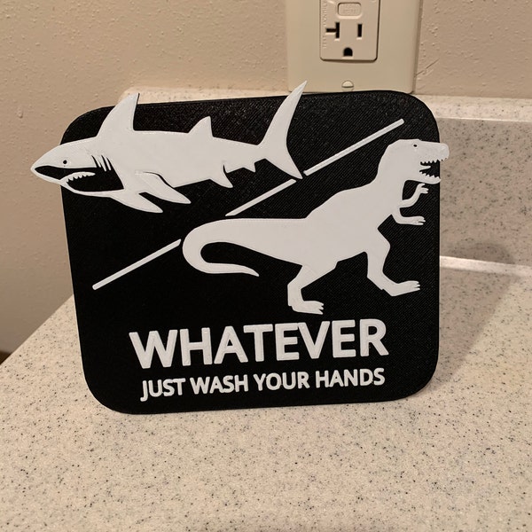 Shark Dinosaur Bathroom Sign Whatever Just Wash Your Hands Gender ...