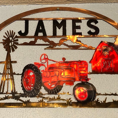 Personalized Farm Sign With Red Tractor, Custom Farm Sign, Personalized ...