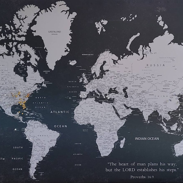 Vintage Push Pin World Map Personalized World Map Vintage Push Pin ...