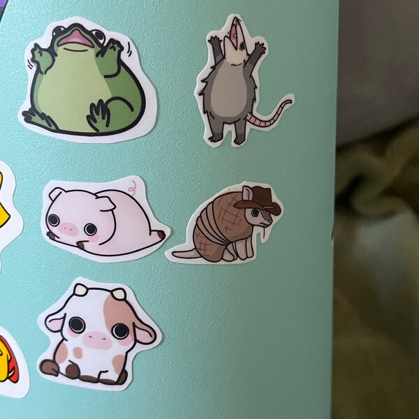 10 Pack Woebegone Animal Mini Sticker Flakes / Cute Funny Frog Cow ...