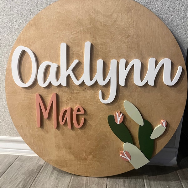 Wooden Name Sign Cactus | 3D Name Sign Wood | Cactus Nursery Decor ...