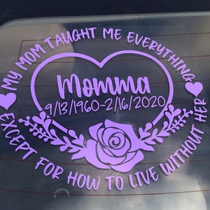Mom Mother Memorial Vinyl Decal Custom Tribute Remembrance | Etsy