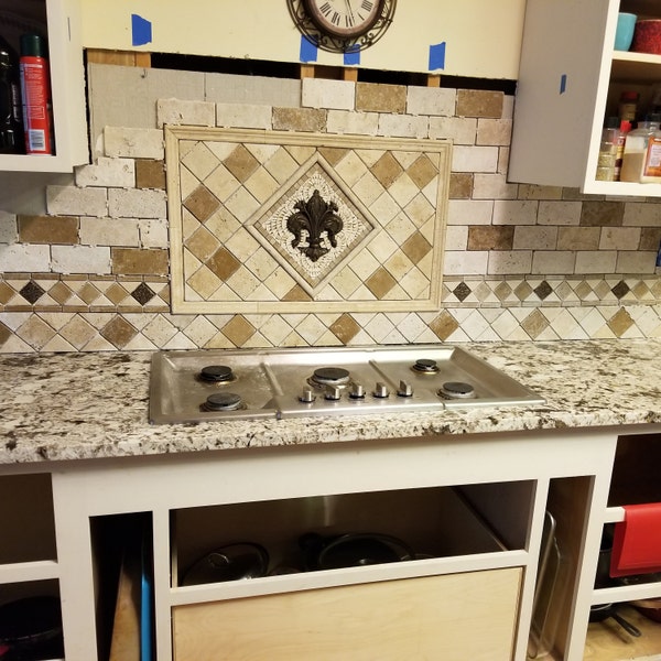 Fleur De Lis Ceramic Tile Backsplash Mural French Country Blue and ...