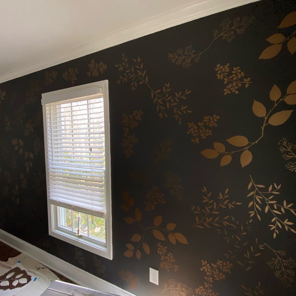 Watercolor Leaves Wall Pattern Kit- FLORAL WALL STENCILS Instead of ...