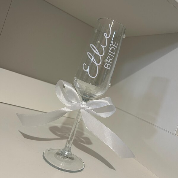 Personalised Pearl Flute, Champagne Glass, Champagne Flute, Bridesmaid ...