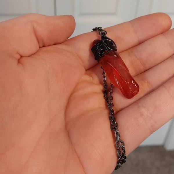 Raw Red Quartz Natural Stone Necklace- 925 Sterling Silver 18k Gold ...