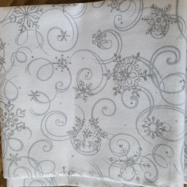 Snowflake Glitter Christmas Cotton Fabric Snowflakes on White- - Cut to ...