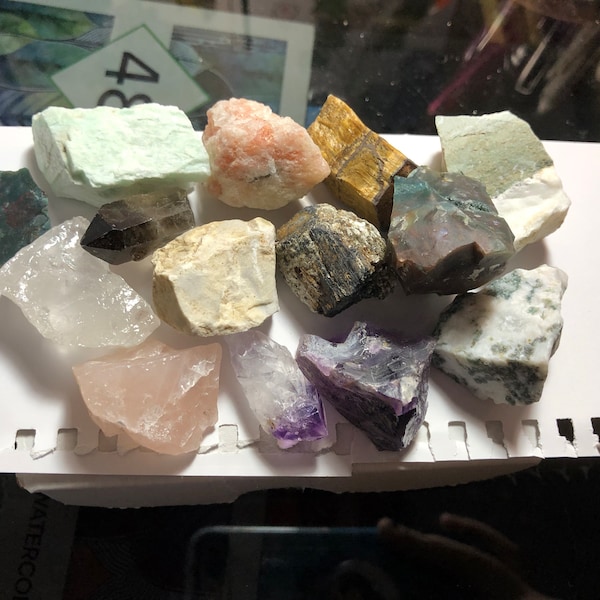 MINIATURE Crafters Collection Box: Gems Crystals Natural Raw Minerals ...