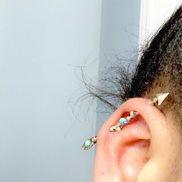 14g Burnished Gold Industrial Barbell Arrow With Stone Industrial ...