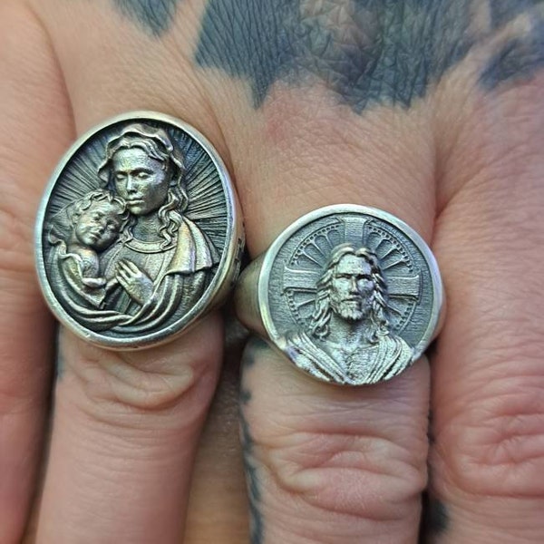 Jesus Silver Ring, Jesus Signet Ring,mens Religious Silver Ring ...