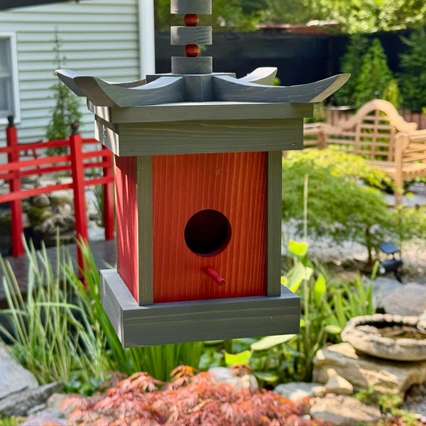 Pagoda Birdhouse, Hanging Cedar Bird House, Japanese Garden Decor - Etsy