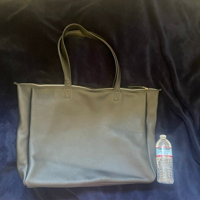 Extra Large Black Leather Tote Bag , Oversized Work and Travel Computer ...