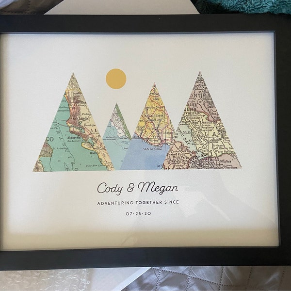 Adventure Together® Map Mountain Art Print Personalized Wedding or ...
