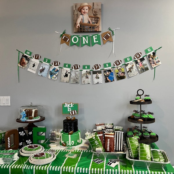 Football First Birthday Decorations Football 12 Month Photo Banner ...