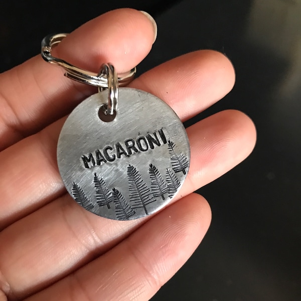 Mini Tree Line Dog Tag - Hand Stamped Pet ID Tag - Personalized Dog Tag ...
