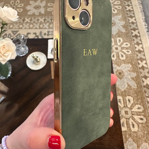 Personalized Suede iPhone Case for iPhone 17 16 15 14 Pro Max Initials ...