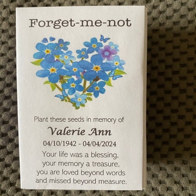 5 Personalised Forget-me-not Seeds Funeral Memorial Memory Remembrance ...