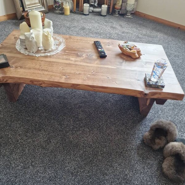 LINA Waney Edge Chunky Coffee Table Solid Rustic Wood - Etsy UK