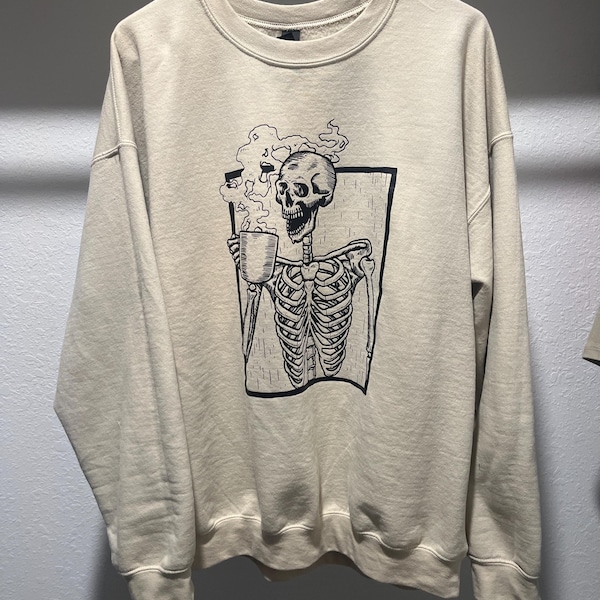 Skeleton Coffee Sweatshirt, Halloween Skeleton Sweatshirt, Fall Coffee ...