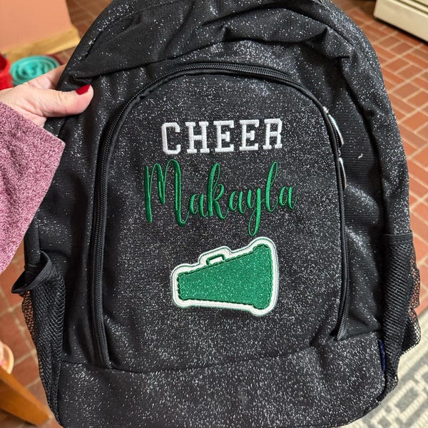 LARGE Black Glitter Cheer Backpack, Monogram Black Glitter Backpack ...