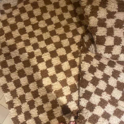 Large Brown and White Checkered Area Rug, Moroccan Berber Checkered Rug ...