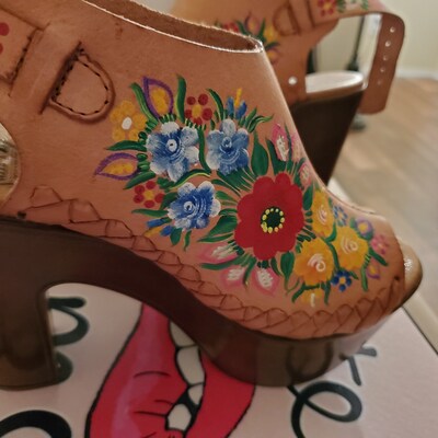 Handmade Heels, Leather Heels, Mexican Wedge, Mexican Heels, Floral ...