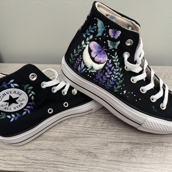 Customizable Luna Moth Butterfly Embroidered Converse Custom, Moon ...