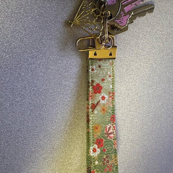 Japanese Fabric Key Fob, Red Fan, Wrist Strap, Wristlet, Keychain ...