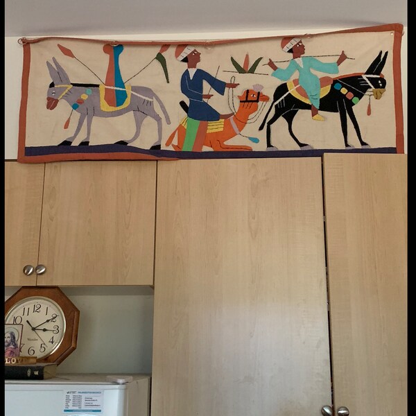 Vintage Khayamiya Egyptian Appliqué "story of Goha and His Donkey" Wall ...
