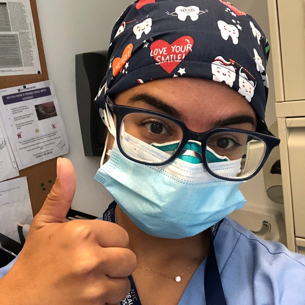 UNISEX Scrub Cap With Buttons, Bouffant, Dental Hygienist Hat, Dental ...