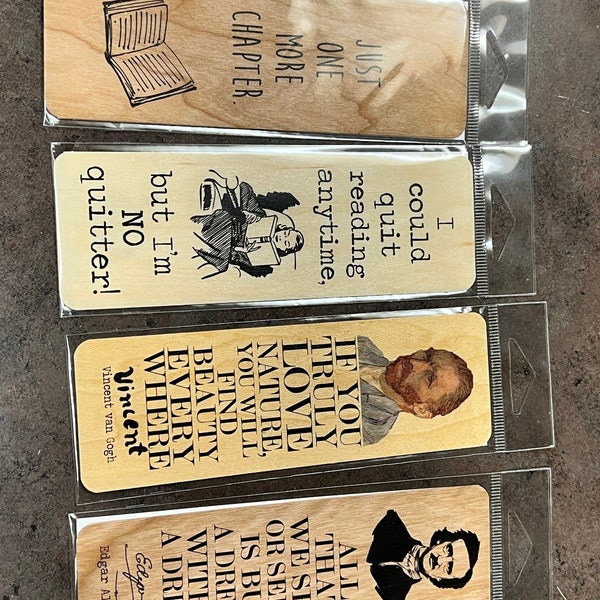 Set of 4 Library Card Wooden Bookmarks Literary Gift Library Lovers ...