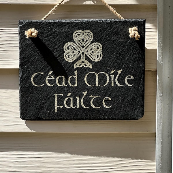 Irish Welcome Door Sign, Cead Mile Failte Slate Door Hanger, Celtic ...
