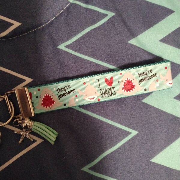 Shark Key Fob - I Love Sharks Key Fob - Shark Keychain - Fish Key Fob ...