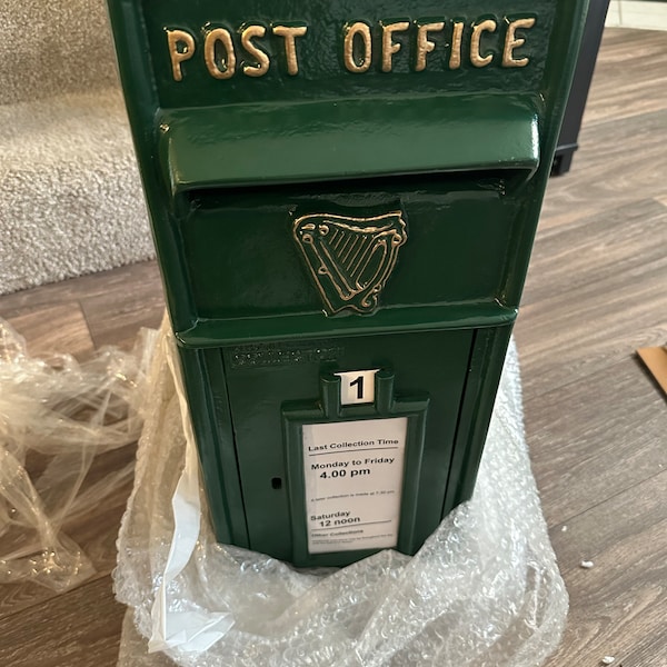 Post Box Irish Shamrock Green Cast Iron Pillar Wall Mounted Free ...