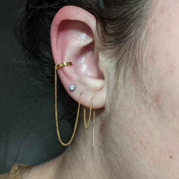 Ear Cuff Chain Earrings • Long Chain Threader Earring • Chain Dangle ...