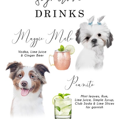 Dog Signature Cocktail Dog Custom Drink Sign Dog Signature Drink Sign ...