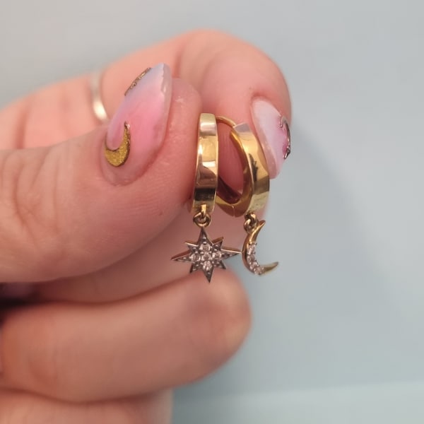 14k Gold Navel Diamond Belly Button Ring, Curved Floating Navel Ring ...