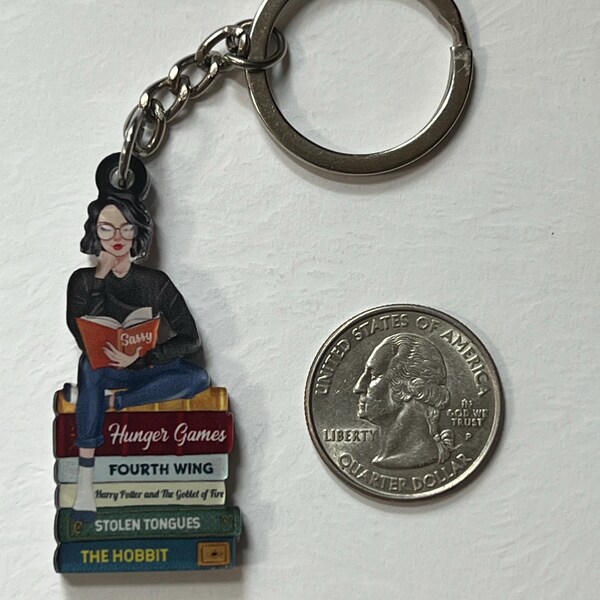 Personalized Girl Reading Book Acrylic Flat Keychain, Custom Book ...