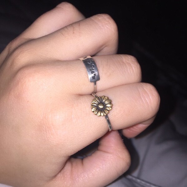 Sunflower Ring, Flower Stack Ring, Flower Ring, Silver Stack Ring, Sunflower Stack Ring, Boho ...