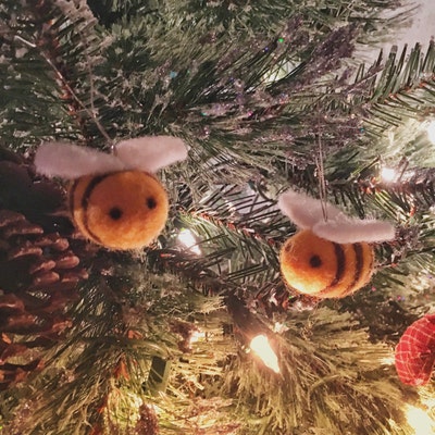 Christmas Tree Felted Bumblebee Ornaments Set of 2 - Etsy