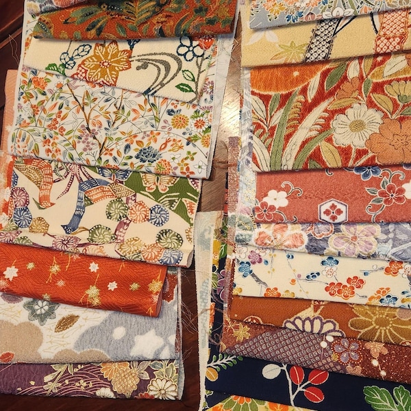 Gold-threaded Design Japanese Silk Kimono Fabric, Vintage Japanese ...