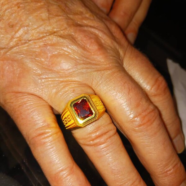 Red Ruby Stone 14k Gold Men Wedding Rings, Wedding Gold Men Jewelry ...