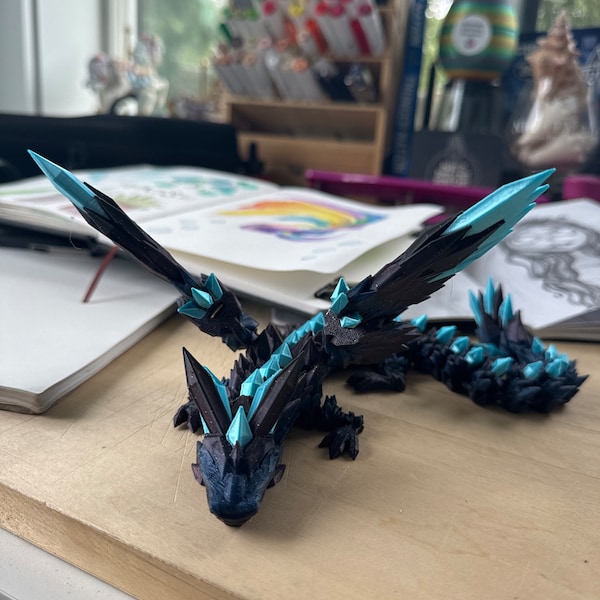 12" Dragon Fidget Toy, Colored 3d Articulated Dragon, Flexible Dragon Toy, Handmade Crystal ...