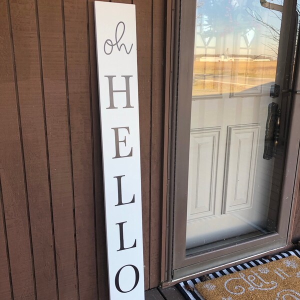 Oh Hello Vertical Welcome Sign | Entryway Sign | Front Porch Sign ...