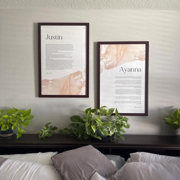 Custom Calligraphy Wedding Vows Set, Her His Vows Gift, Framed Vows ...